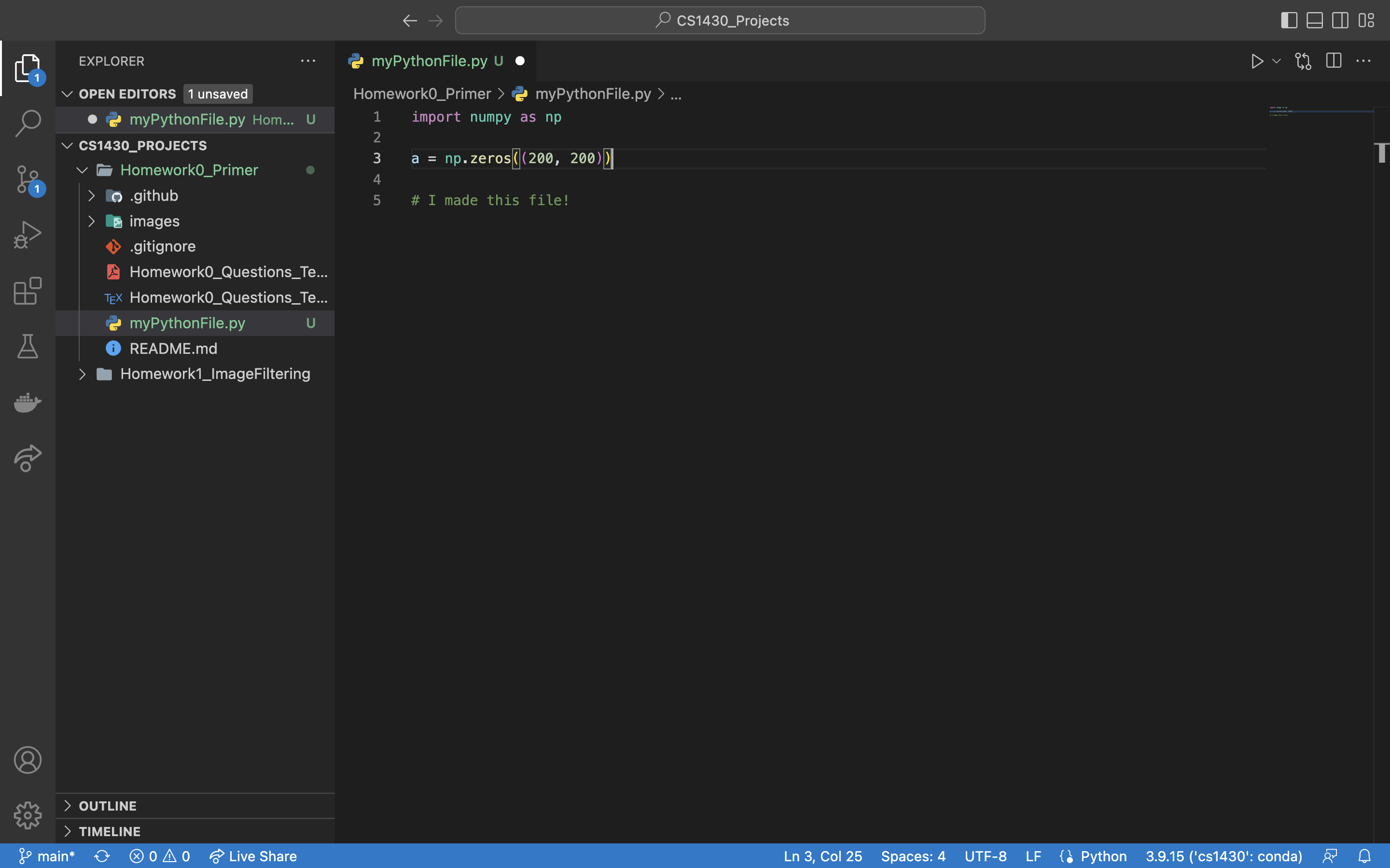 An example directory structure for the course on Mac.